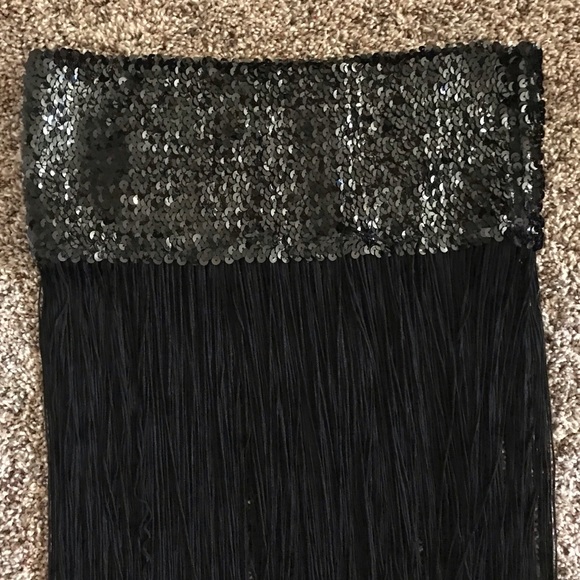 Tops | Black Sequin Fringe Tube Top Med | Poshmark